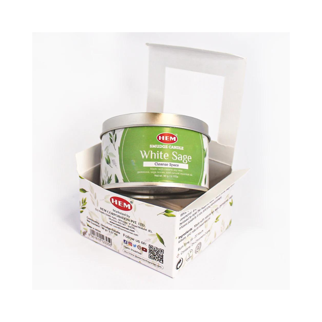 HEM White Sage - Soy Wax Smudge Candle with Crystals (90g)